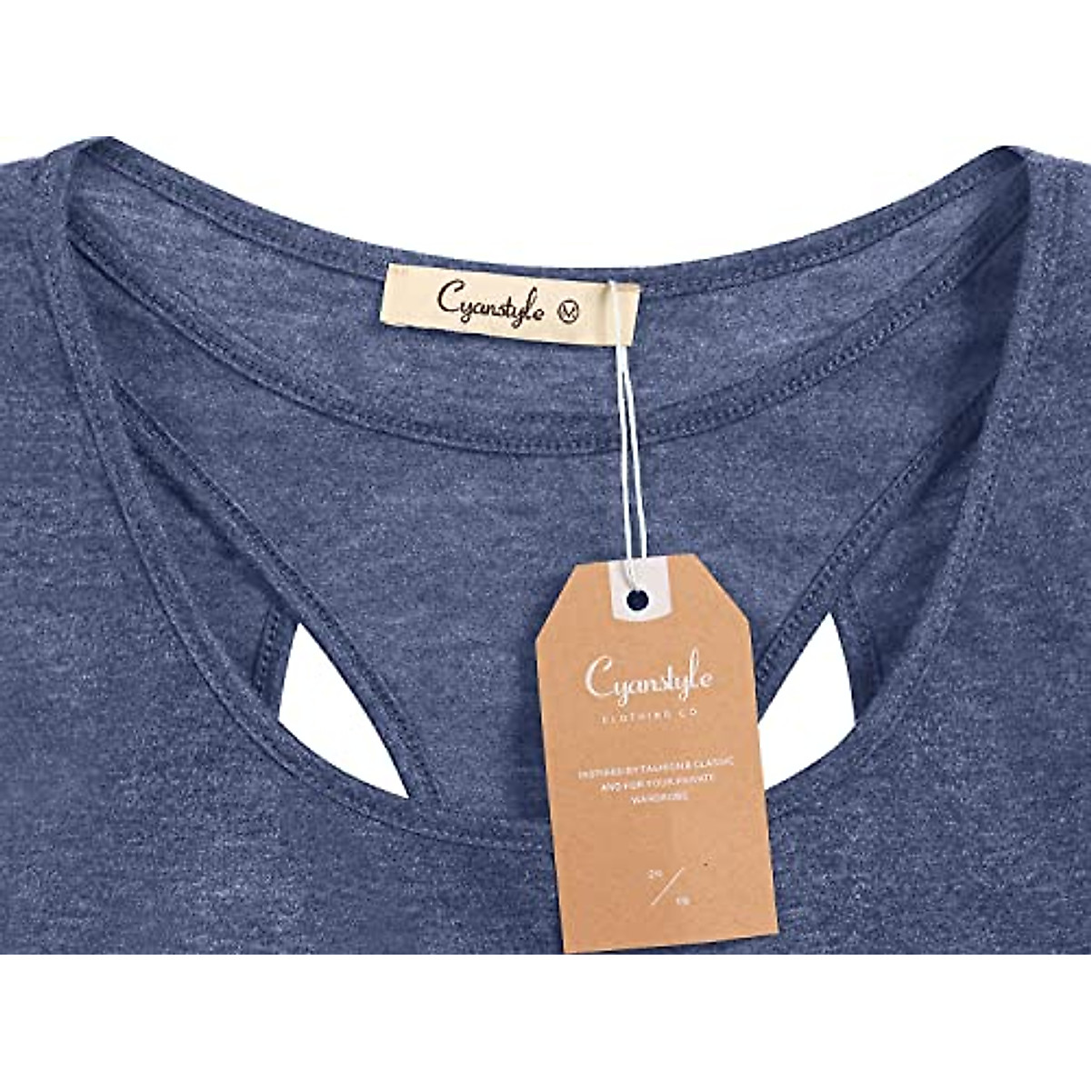 Cyanstyle Round Neck Workout Tank Tops for Women Casual Sleeveless Shirts Loose Fit Navy Blue Small