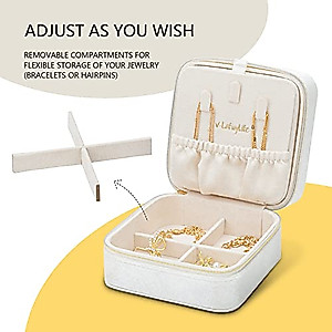 V-LAFUYLIFE Travel Velvet Jewelry Box, Mini Portable Jewelry Case, Gifts Boxes for Women Girls, Small Earring Organizer Boxes with Mirror for Rings Earrings (White)