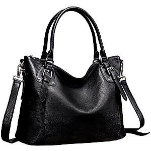 HESHE Women’s Leather Purses and Handbags Shoulder Bag Tote Top Handle Bags Designer Cross Body Satchel (Black-R024)