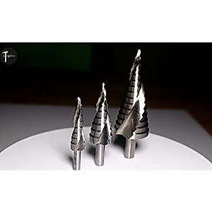ATOPLEE Step Drill Bit, 3pcs HSS 6542 Spiral Fluted Step Drill Bit Set (Metric 4-12mm/4-20mm/4-32mm)
