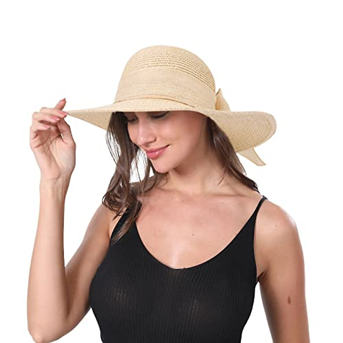 Sun Hats for Women - Women's Lightweight Foldable Beach Sun Hat with Wide Brim-UPF 50 UV Protection Floppy Sun hat Beige