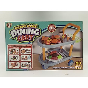 Kids Food cart Toy Sets,Kids Role Play Large Dining car Toys and 98pcs Food, Kitchen, Tableware Accessories., Educational Toys for 3+ Years Boys/Gir