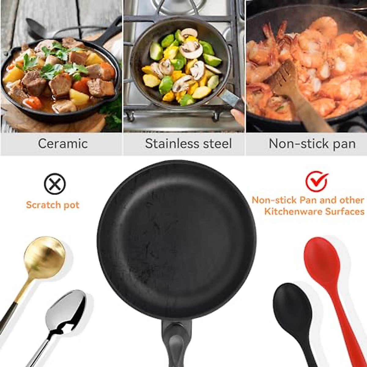 KALIONE 4 Packs Silicone Mixing Spoon, Multicolor Cooking Spoons, Heat Resistant Basting Spoons, Silicone Utensil spoons for Cooking, Nonstick Stirring Cooking Spoons Tools Set for Kitchen Cooking