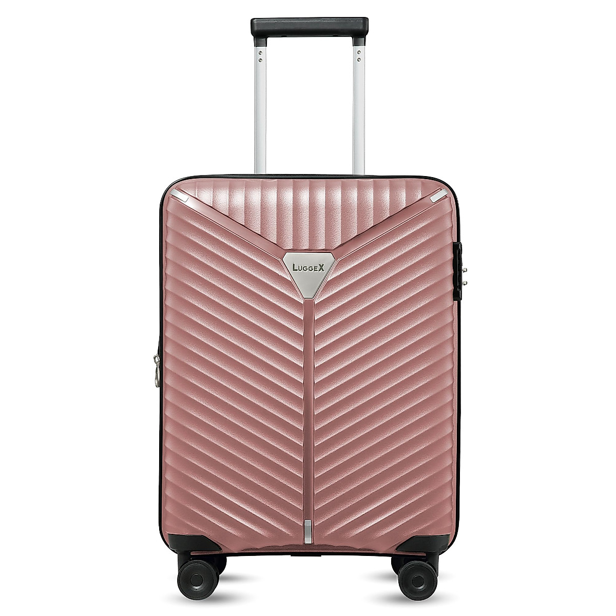 LUGGEX Carry On Luggage with Spinner Wheels, PP Lightweight Suitcase with TSA Lock, Expandable Luggage for Travel without USB (Rose Gold, 20 Inch, 42L)
