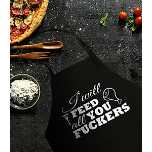 KITCHEPOOL Funny Apron for Men, Chef Aprons for Women with 3 Pockets, Adjustable Bid Kitchen Aprons for Chef, Cooking Apron for BBQ, Baking - I Will Feed You