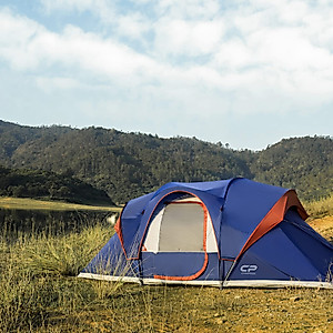 CAMPROS CP Tent 9 Person Camping Tents, Waterproof Windproof Family Tent with Top Rainfly, 4 Large Mesh Windows, Room Divider, Easy Set Up, Portable with Carry Bag - Blue
