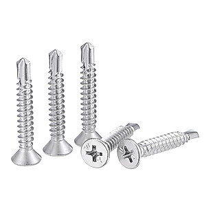 uxcell Phillips Head Self Drilling Screws, 10 x 1 1/16" 410 Stainless Steel Full Thread Sheet Metal Screw 50pcs