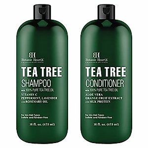 Botanic Hearth Shampoo and Conditioner Set - with 100% Pure Tea Tree Oil, for Itchy and Dry Scalp, Sulfate/ Paraben Free - for Men and Women - 16 fl oz each