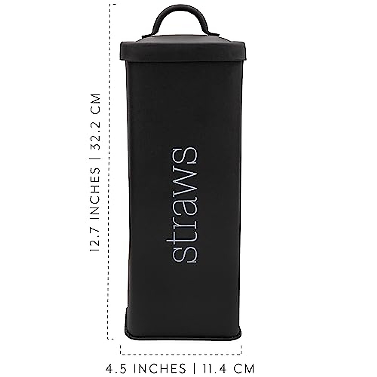 AuldHome Farmhouse Enamelware Straw Holder (Black); Retro Metal Straw Storage Canister