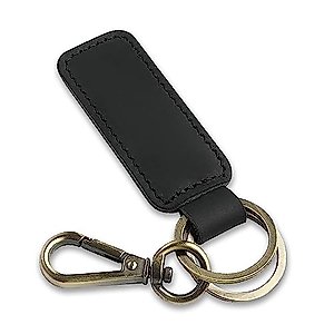 cueclue 1 PC Leather Keychain, Leather Retro Key Chain, Double-ring Keychain, Universal Car Keychain (Black)