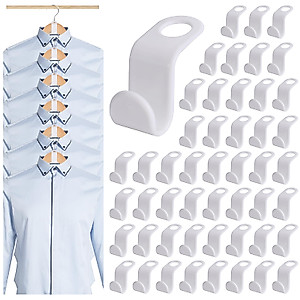 MCPINKY 50PCS Hanger Hooks, Clothes Connector Hooks Space Saving Cascading Hangers White Closet Organizer Hanger Clips for Plastic Hangers