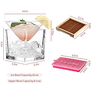 USEEKRIL Stemless Martini Glasses Set of 2 with Caviar Chiller - Martini Glass with Caviar Serve Bowl - Elegant Bar Cocktail Glasses Gift Set for Manhattan,Margarita,Martini,Cosmopolitan