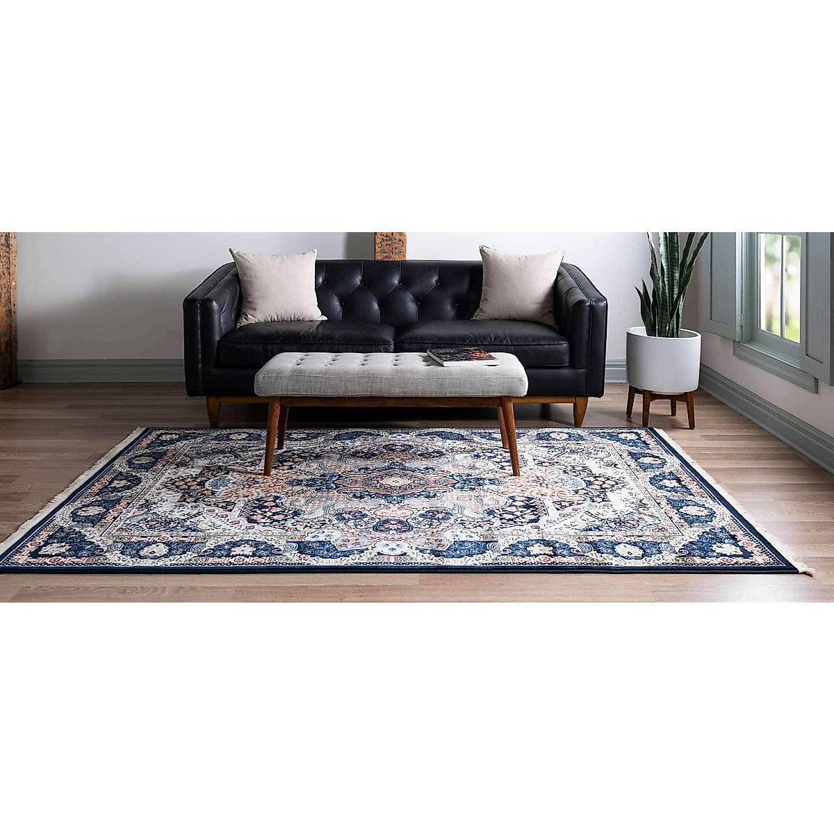 Unique Loom Narenj Collection Classic Traditional Medallion Textured Design Area Rug, 8 x 10 ft, Navy Blue/Blue