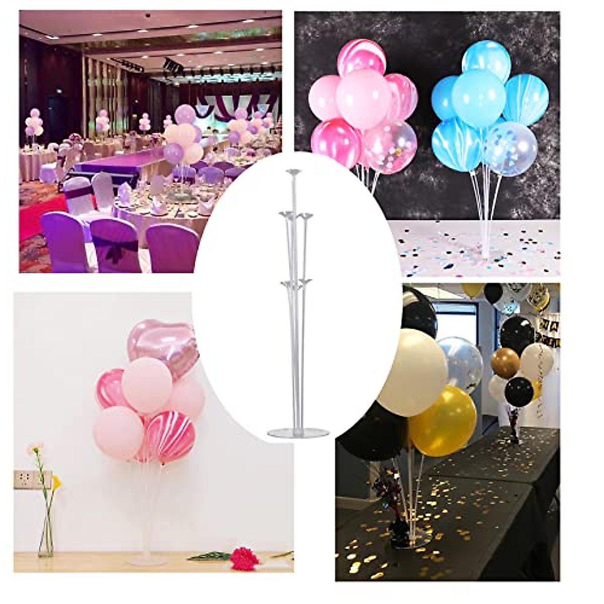 2 Sets of Balloon Stand Kits 28'' balloon arch kit with base, Reusable Clear Balloon Column Stand kit for Table, Including Glue, Tie Tool, Flower Clips, for Home Outdoors Birthday Wedding Party Decorations (2 set)