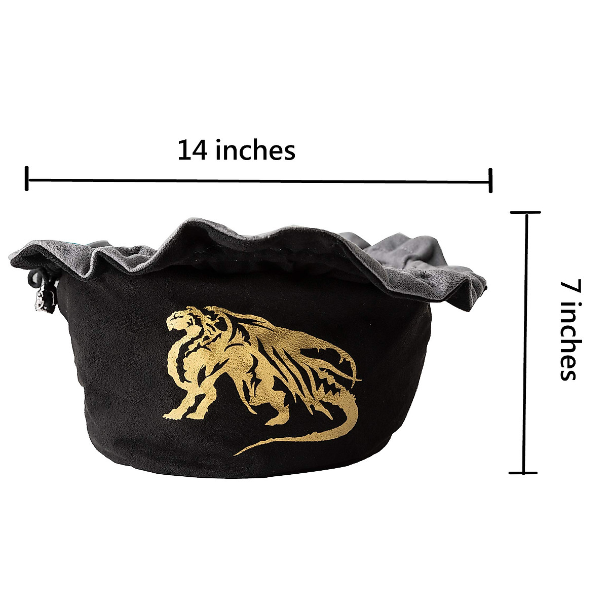 PUGED Large DND Dice Dragon Drawstring Bags with Pockets Black Storage Bag for RPG MTG Game Dices Capacity Over 300 Dice