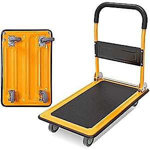 Platform Truck Folding Push Cart Metal Platform Truck with 4 Wheels Moving Dolly Cart 28.7 * 18.5 * 33.1 Inch Flat Handtruck Heavy Flatbed Cart Reliable