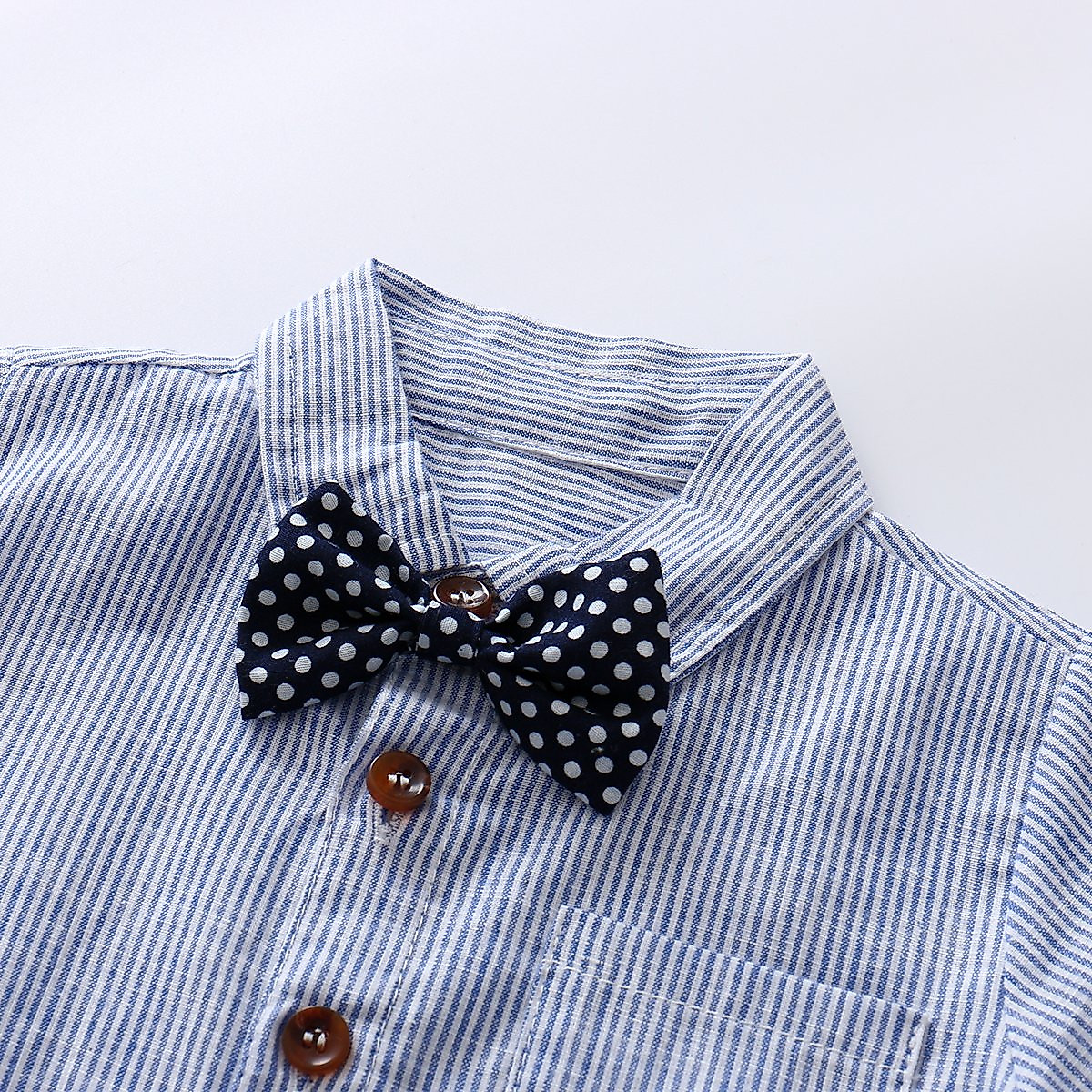 Baby Boys Gentleman Outfits Suits, Infant Blue Shirt+Bib Shorts+Tie+Suspenders Clothing Set,3-6M