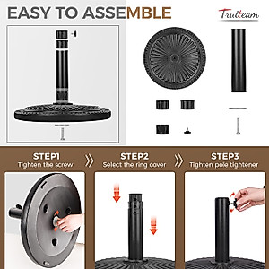 FRUITEAM 23-lbs Round Patio Umbrella Base Pre-Filled Umbrella Stand 15" Sun-Flower-Pattern Heavy Duty Market Umbrella Base Stand for Patio, Outdoor, Swimming Pool, Black