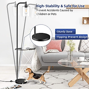 Industrial Floor Lamp with Hanging Glass Shade Black Farmhouse Indoor Pole Light with Edison E26 Base Vintage Rustic Standing Tall Lighting for Living Room Bedroom Office(ST64 Bulb Included)