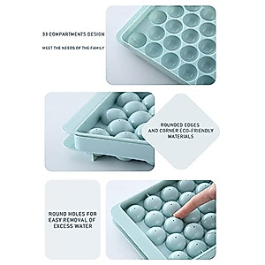EWRITN Ice Cube Tray, Round Ice Ball Maker for Freezer,Circle Ice Trays Making 99pcs with Sphere Ice Balls Chilling Drinks （3Pack Blue Trays, 3 Steel Metal Straws,1 Ice Bucket Scoop & Tong）