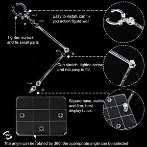 FINGERINSPIRE 8Pcs Action Figure Stand Assembly Action Figure Display Holder Base Doll Model Support Stand for 6 inch Action Figures or Effects Clear 1/144 HG/RG Gundam Figure Model Toy