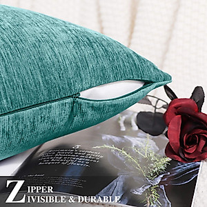BRAWARM Chenille Throw Pillow Covers 20x20 Inches - Teal Chenille Pillow Covers Pack of 2, Solid Dyed Soft Chenille Pillow Cases for Couch Sofa Bed Home Decoration