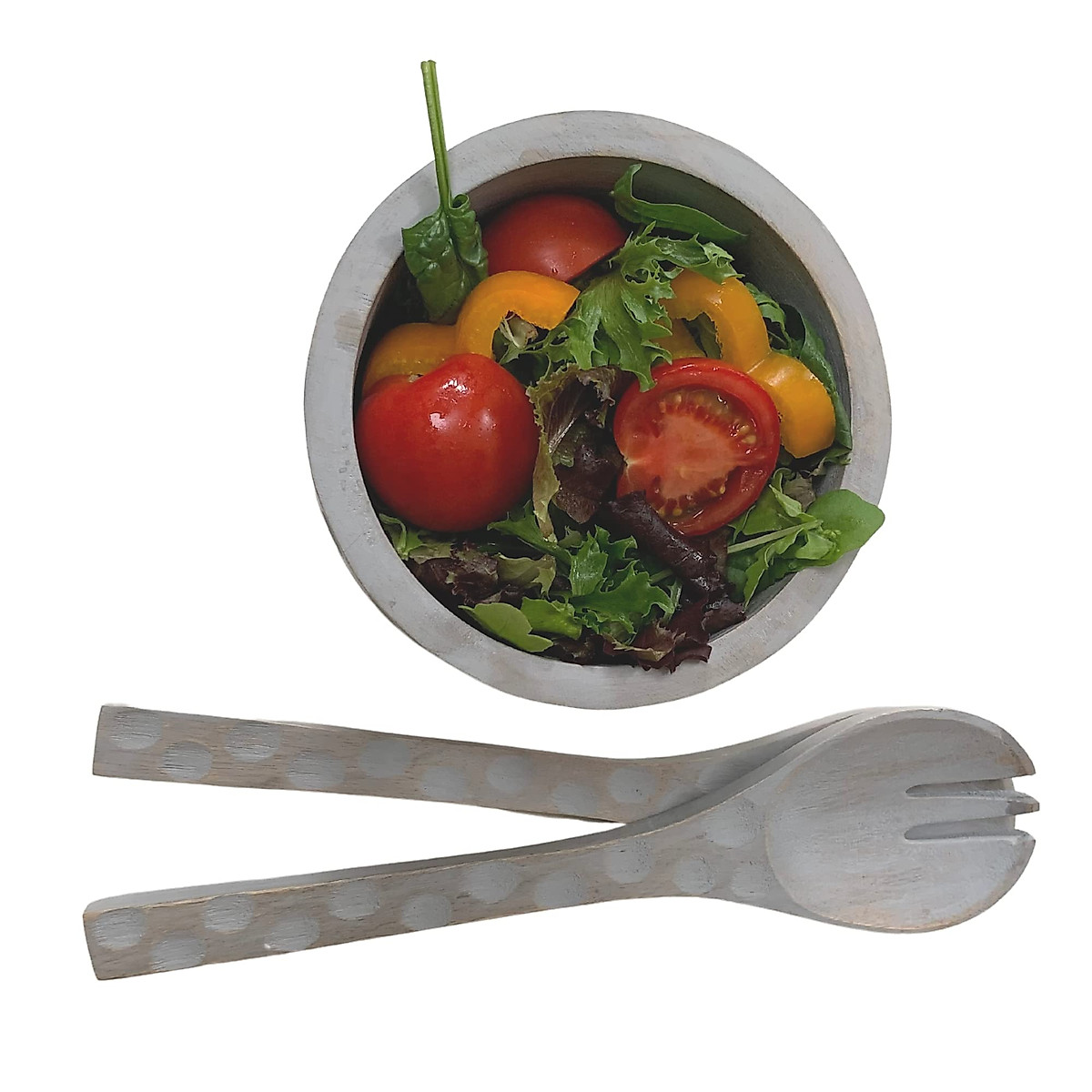 BaraBara Mango Wooden Salad Bowl Set, Small Salad Bowls with set of Two Mango Wood Utensils for House Warming, Anniversaries and Birthdays Size: L6xW6xH4.25, Utensils L9.8 xW2.36 xH0.5 Inches