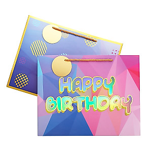 Cmecial Extra Large Birthday Gift Bag, 16'', Gold/Laser Foil, Gift Bag with Tissue Paper for Women, Girls, Kids, Party, Wedding, Christmas, Graduation, Baby Shower, Thanksgiving