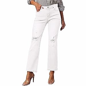 GRAPENT Stretch Jeans for Women Woman Pants Cowgirl Outfits for Women Trousers for Women High Waisted Ripped Jeans for Women Womens Clothes White Pants Women High Waisted Color Brilliant White Size 18