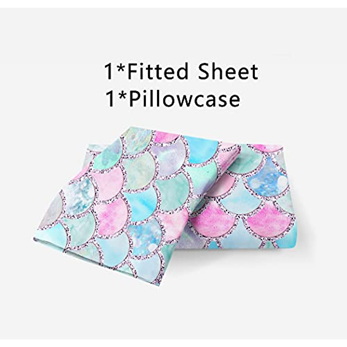 MUSOLEI Mermaid Fitted Sheet Set 3D Rainbow Scales Twin Girls Bedding Set 2PCS 1 Deep Pocket Fitted Sheet with 1 Pillowcases Wrinkle Free Cozy Microfiber(01,Twin)