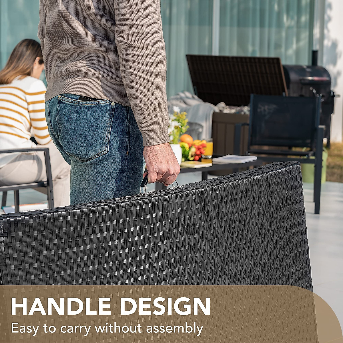 Devoko Patio Chaise Lounge Sets Outdoor Rattan Adjustable Back 3 Pieces Cushioned Patio Folding Chaise Lounge with Folding Table (Red)