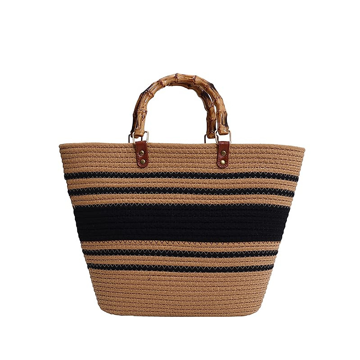 OWGSEE Straw Beach Bag, Straw Tote Bag for Women with Bamboo Handles Summer Vacation Woven Beach Bag Shoulder Handbag (Khaki)