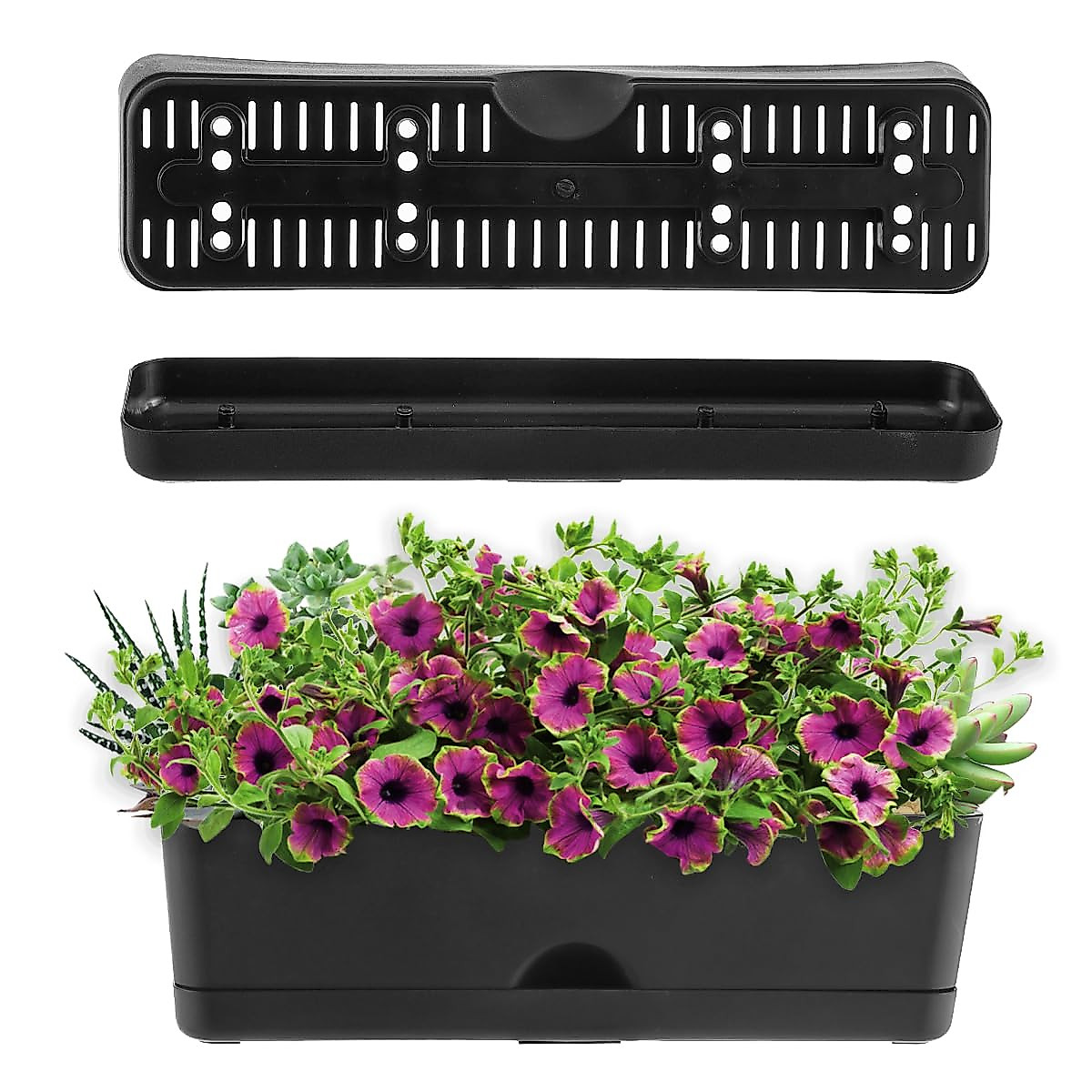 5 Pack Window Boxes Planters 16 Inches Rectangular Planter Herb Planter Boxes Large Plastic Flower Pots Rectangle Black Planter Outdoor and Indoor Succulent Window Sill Planter Self Watering Pots