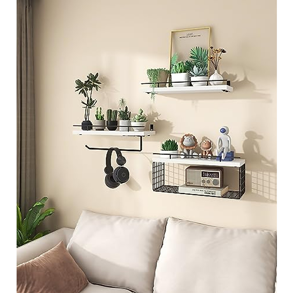 Mefirt Floating Shelves, 3+2 Tier Bathroom Shelves with Paper Towel Holder & Floating Book Shelves, Invisible Bookshelves for Wall