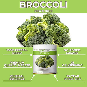 Nutristore Freeze Dried Broccoli | Survival Emergency Veggie Supply, Healthy Meals, Camping | Made in USA | 25 Year Shelf Life | #10 Can