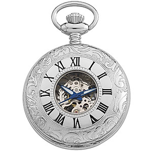 Gotham Men's Silver-Tone 17 Jewel Mechanical Exhibition Pocket Watch # GWC14040S