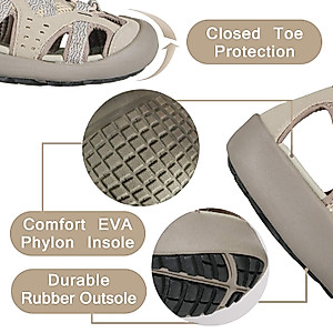 GRITION Women Outdoor Hiking Sandals Summer Beach Sport Comfort Adjustable Closed Toe Protection Casual Breathable Water Shoes Athletic Walking Sandal Beige(9.5 US / 40 EU)