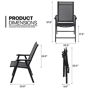 MoNiBloom Set of 2 Patio Outdoor Folding Chairs, Portable Dining Chairs with Armrest for Outside Garden Camping Backyard Poolside Beach Deck, Black