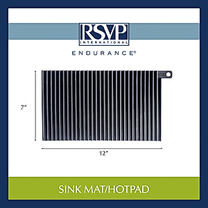 RSVP International Silicone Dual Use Sink Mat/Hot Pad, 12x7", Black