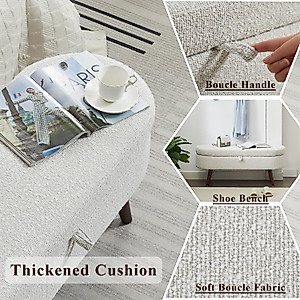 43.8" Storage Ottoman Bench for Bedroom, Upholstered Storage Bench, Boucle Ottoman Bench with Safety Hinge, End of Bed Bench with Solid Wood Legs for Living Room/Bedroom/Entryway/Beige