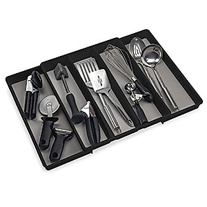 ELTOW Expandable Silverware Drawer Organizer & Utensil Tray Set, Non-Slip Kitchen Drawer Organizers and Storage, Kitchen Organization for Utensils, Cutlery, Office Supplies, Flatware Storage - Black