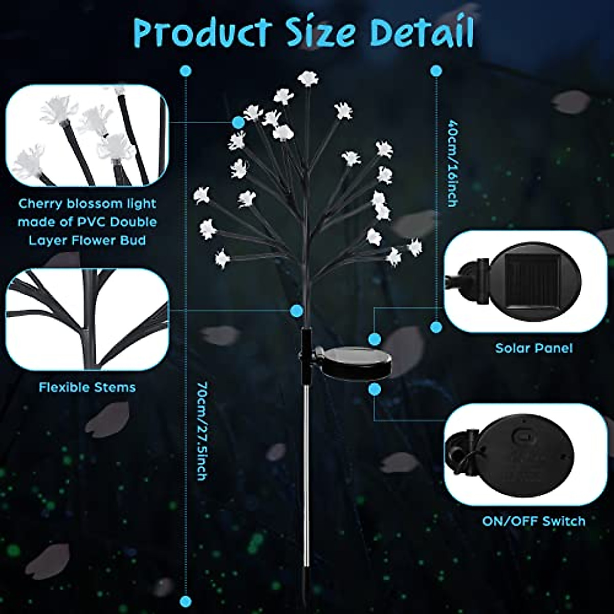 12 Pack Solar Powered Garden Tree Lights Outdoor Decorative Waterproof Colorful Solar Powered Fairy Landscape Tree Lights Solar LED Flower Lights for Pathway Yard Lawn Patio Christmas Decorations