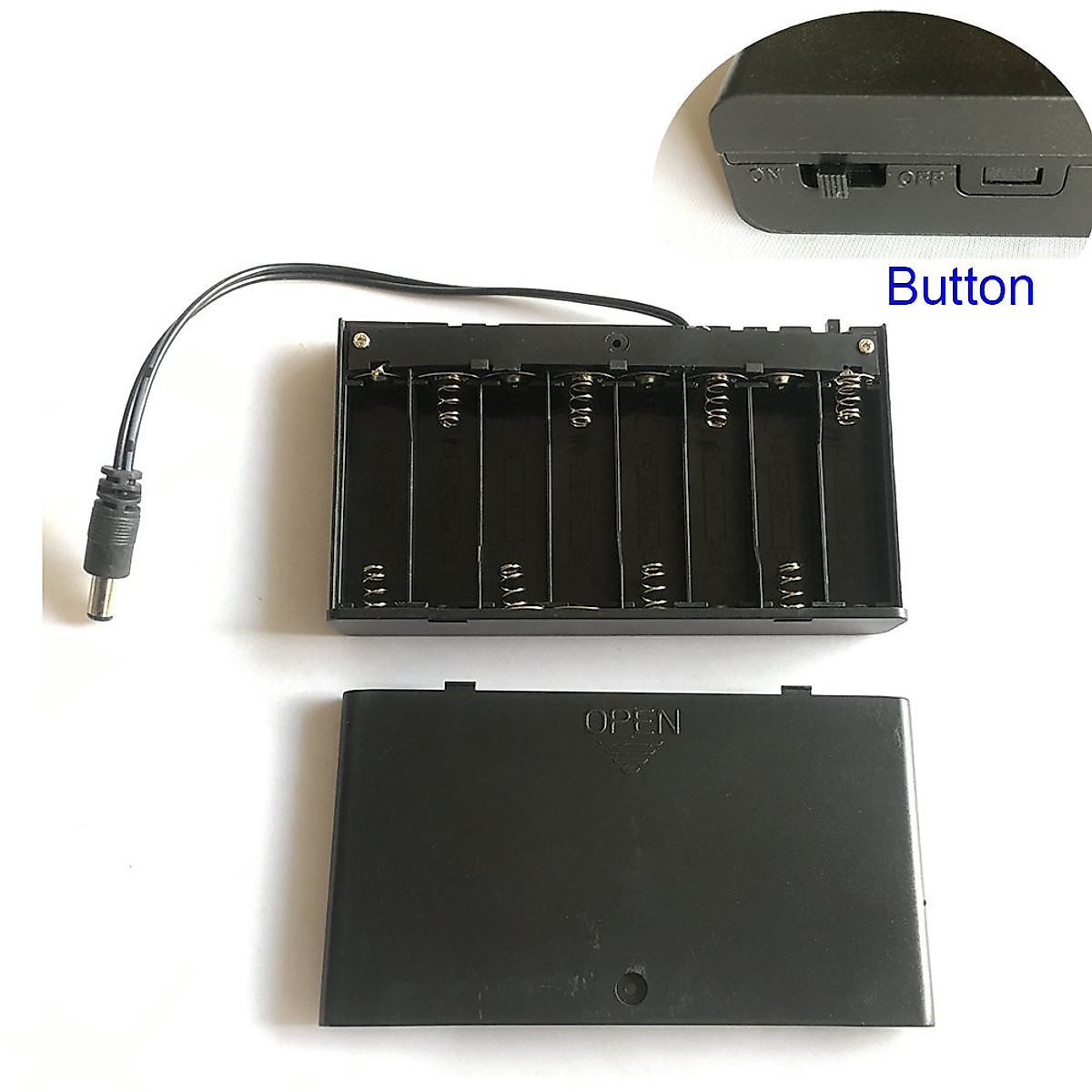 8x1.5V AA Battery Holder Case Box with DC 5.5x2.1mm Male Connector ON/Off Switch with Cover Pack of 2 (12V)