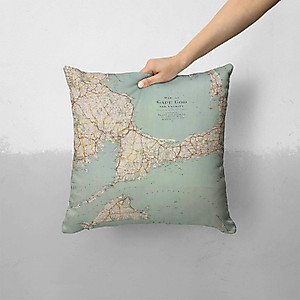 iiRov The Vintage Map of Cape Cod - Custom Decorative Home Decor Indoor or Outdoor Throw Pillow Cover for Sofa, Bed or Couch Cushion (Pillow CASE Cover ONLY)