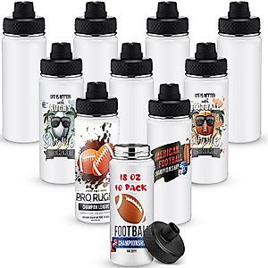CHENGU 10 Pcs 18 oz Sublimation Sports Water Bottle Blank Stainless Steel Vacuum Flask Double Wall Insulated Tumblers with Handle and Wide Mouth Lid for Hot or Cold, Sport Outdoor Travel, DIY Gift