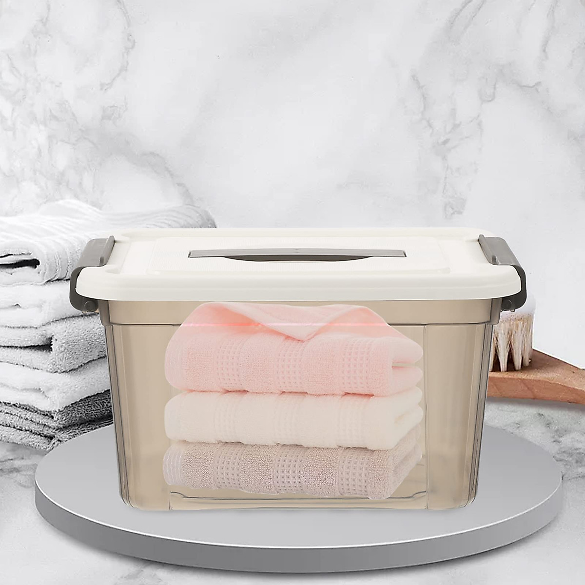 Zerodeko Storage Bins Storage Latches Box Plastic Storage Bin Stackable Storage Organizer Box with Lid Storage Bin Clothes Box Sundries Latches Bin for Garage Office Plastic Storage Bins