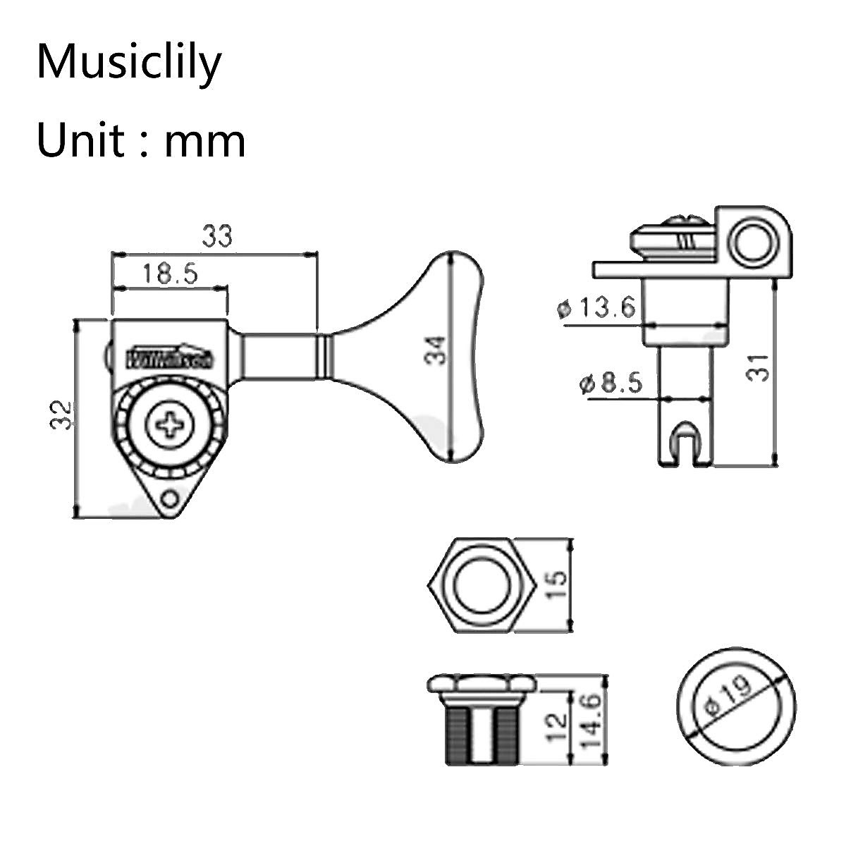 Wilkinson 2R2L 20:1 Ratio Bass Tuners Machine Heads Tuning Pegs Keys Set for Ibanez Style Electric Bass, Black