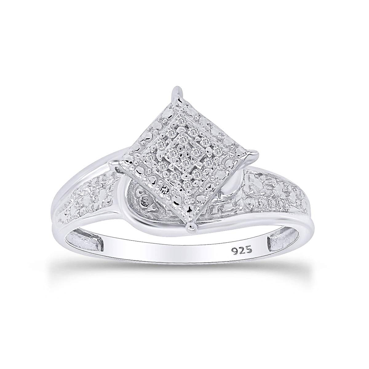 Jewel Zone US White Natural Diamond Cluster Ring in 14k White Gold Over Sterling Silver