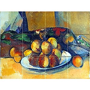 Art Cezanne Plate of Peaches Tumbled Marble Mural Backsplash Kitchen Tile Behind Stove Range Sink Splashback