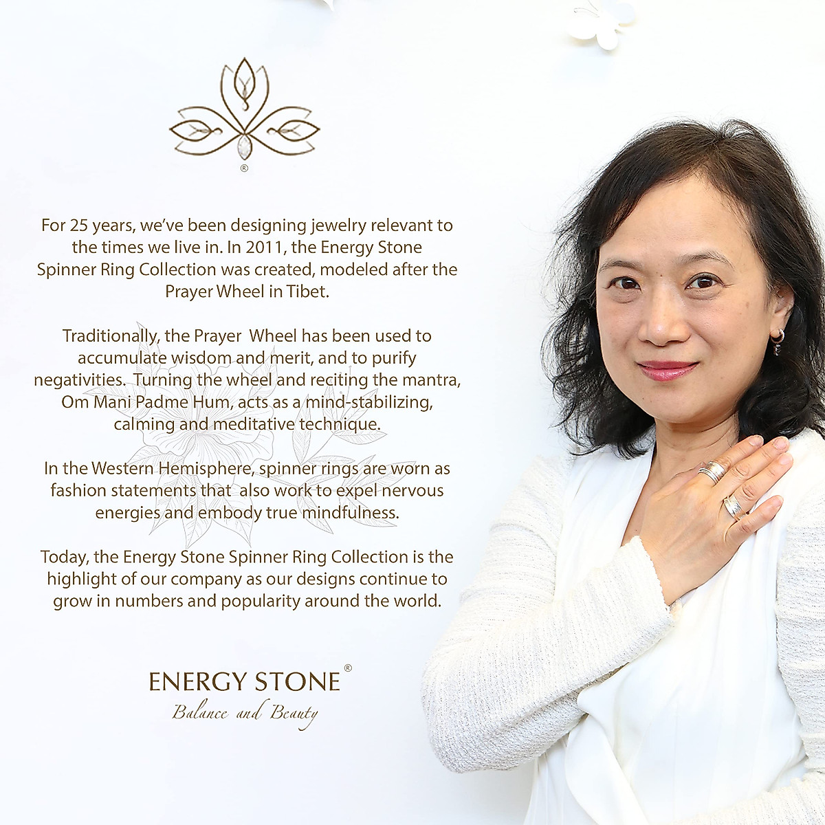 ENERGY STONE GEOMETRIC TRILLIAN Cubic Zirconia Silver Meditation Spinner Ring (Style US81)(7)